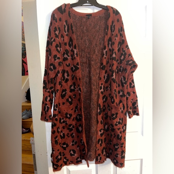 torrid | Sweaters | Torrid Red Leopard Brushed Duster Sweater | Poshmark
